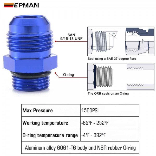 Epman Aluminium Fuel Pump Rail Apater AN6 Male Flare to ORB MaleStraig ...